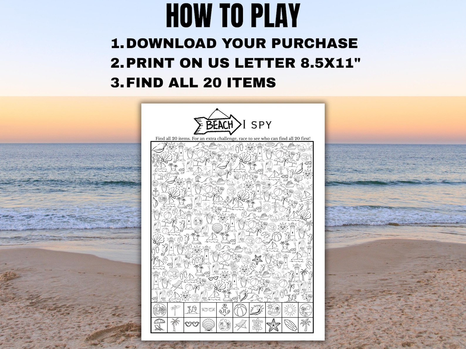 I Spy Summer Game Printable, Kids Beach Day Activity, End of School ...
