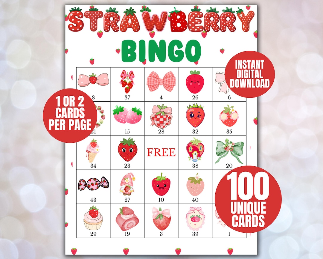 Berry Bingo Game, Strawberry Bingo, Birthday Party Bingo, Berry Sweet ...