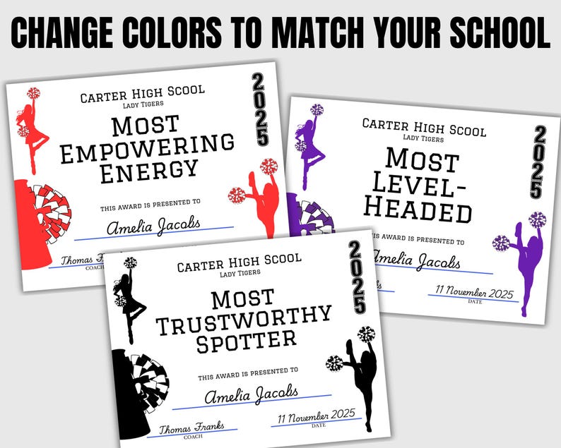 Cheerleading Award Certificates, 200 Canva Editable, End of Season ...