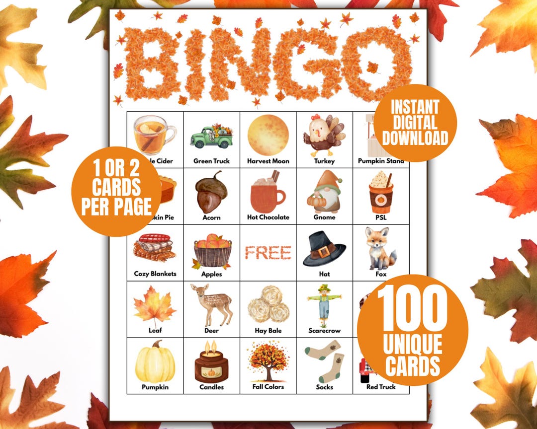 Thanksgiving Bingo 100 Cards Printable, Turkey Bingo Game Classroom ...