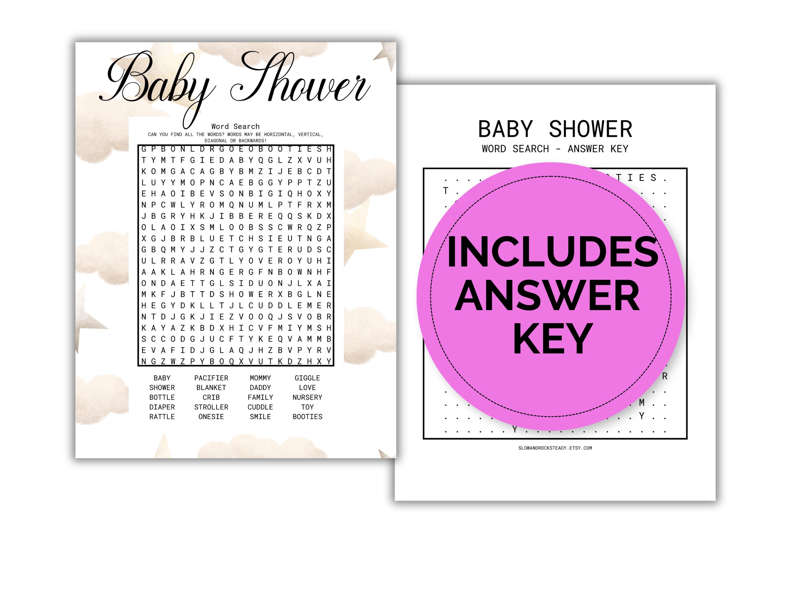 Baby Shower Word Search, Baby Shower Word Find, Baby Shower Games, Baby ...