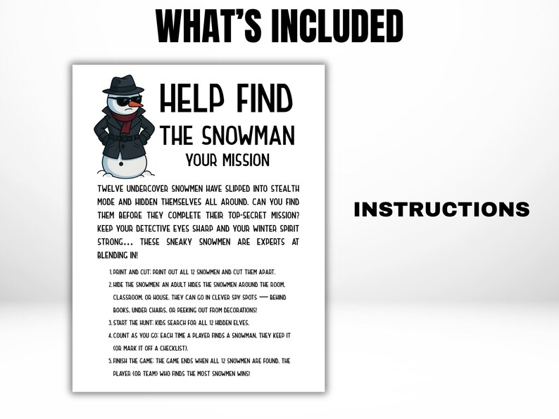 Christmas Games for Kids, Holiday Scavenger Hunt, Snowman Game, Kids ...