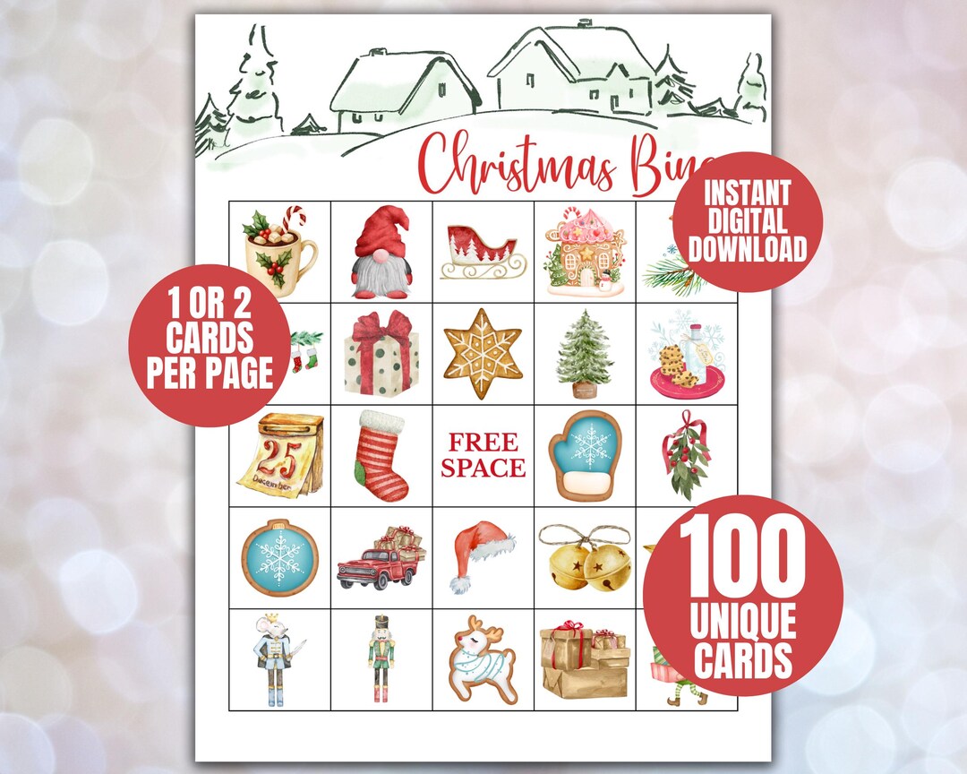 Classic Christmas Bingo Cards Printable, Festive Holiday Bingo, Holiday ...