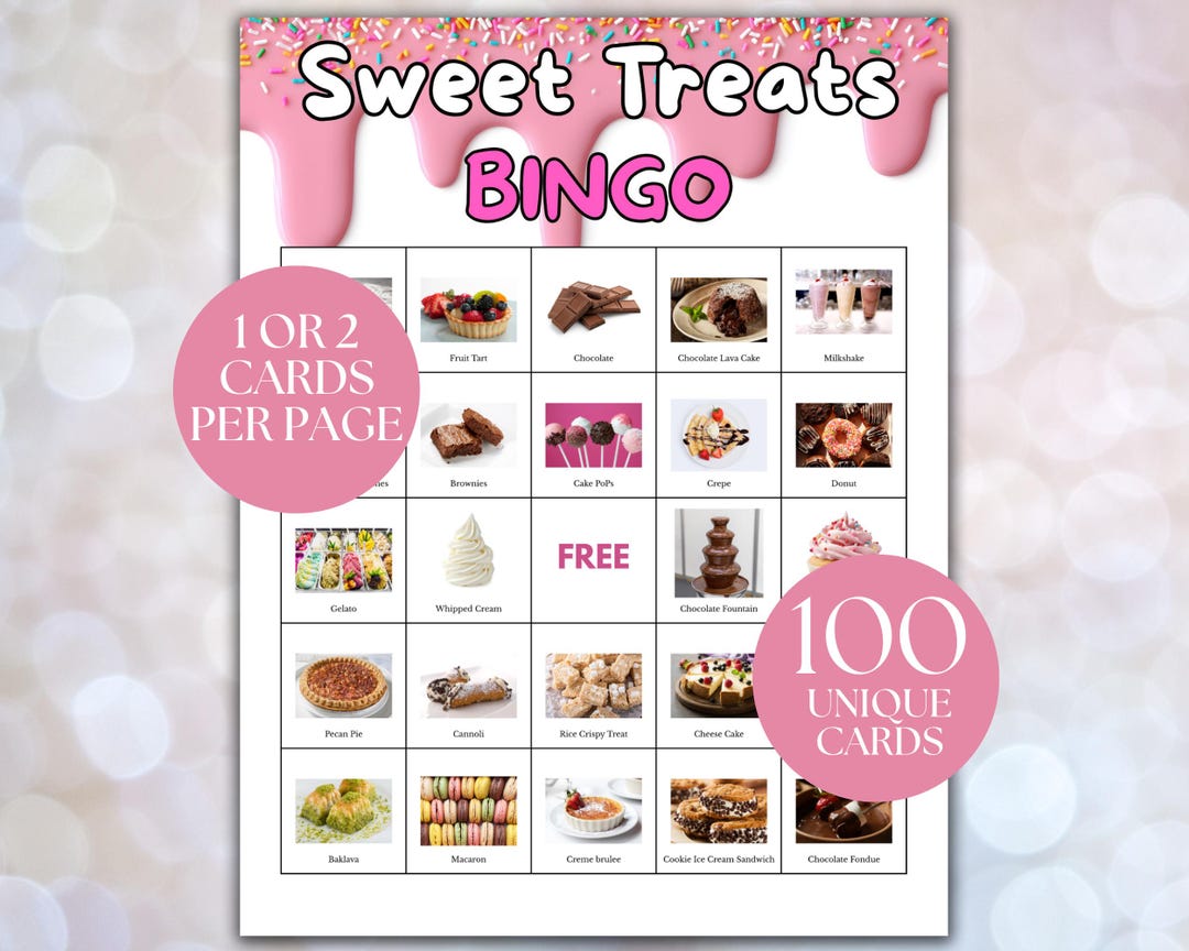 Sweet Treat Bingo Game, Baking Bingo Game, Dessert Bingo Game, Birthday ...