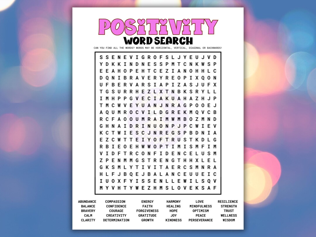 Positive Affirmation Word Search, Puzzle for Adults, Self Care Activity ...