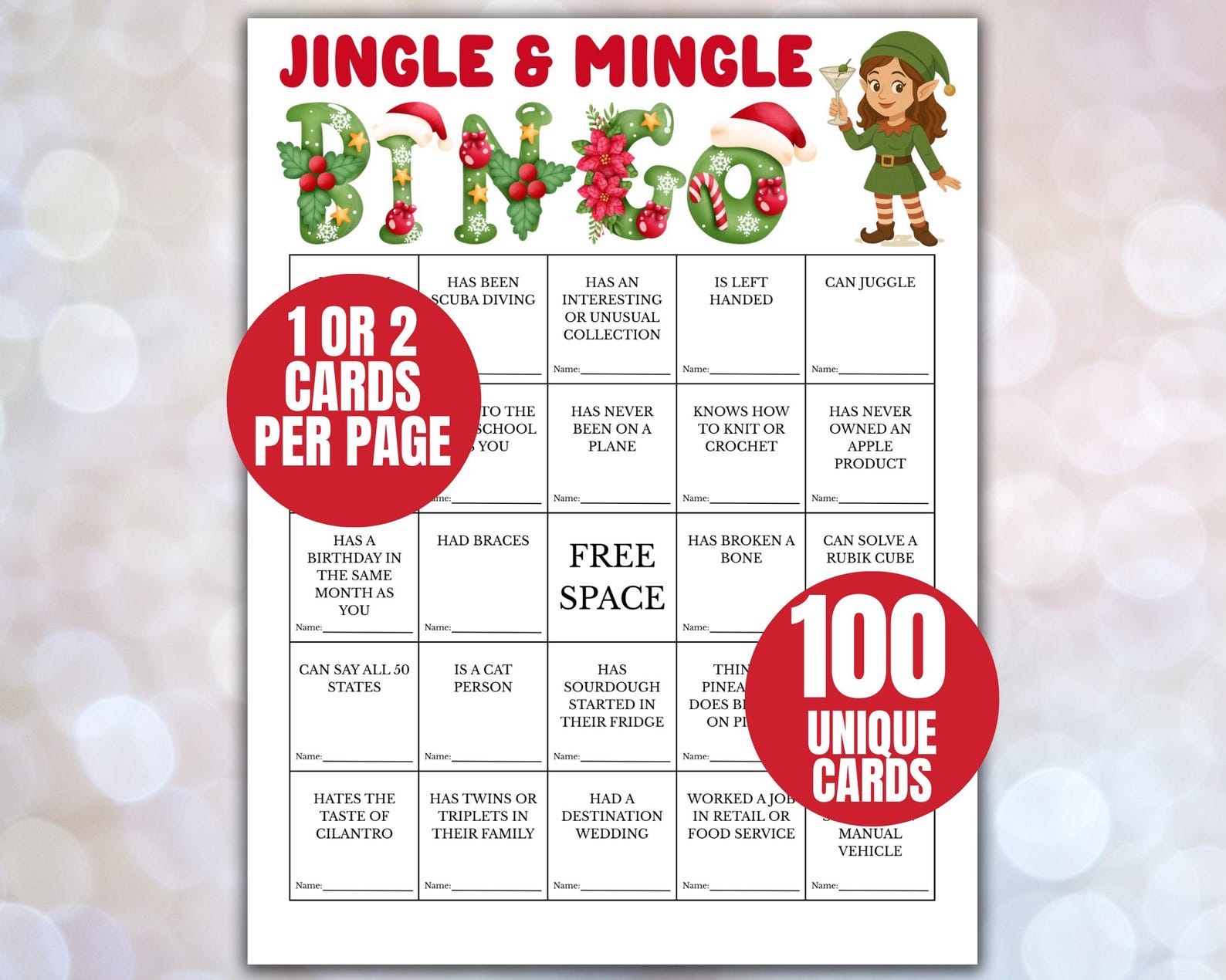 Find the Guest Bingo Cards, Jingle and Mingle, Team Building Games, Ice ...