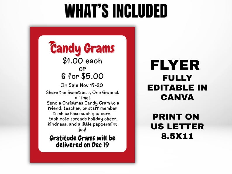 Candy Grams, School Fundraiser, Holiday Candy Cane Grams, Christmas ...