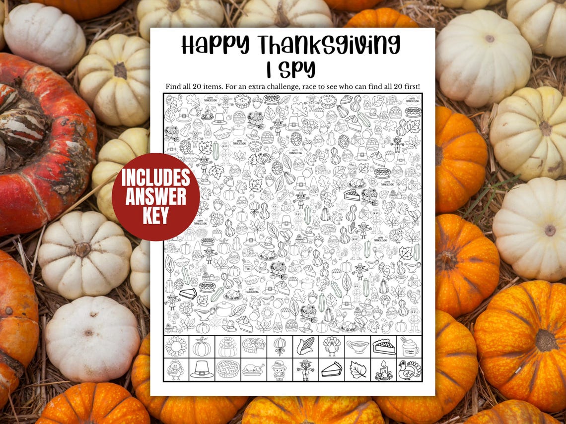 I Spy Thanksgiving Game, Seek and Find Activity for Kids, Classroom ...