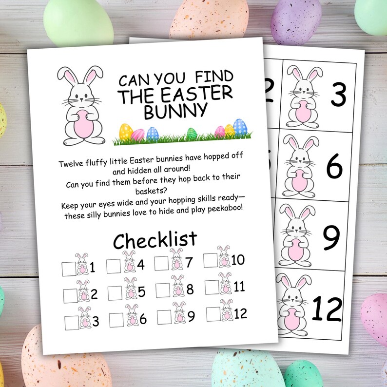 Easter Indoor Scavenger Hunt for Kids, Find the Easter Bunny Game ...