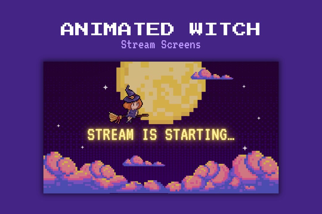Witch Pixel Art Animated Stream Overlay, Halloween Stream Screens, 8 ...