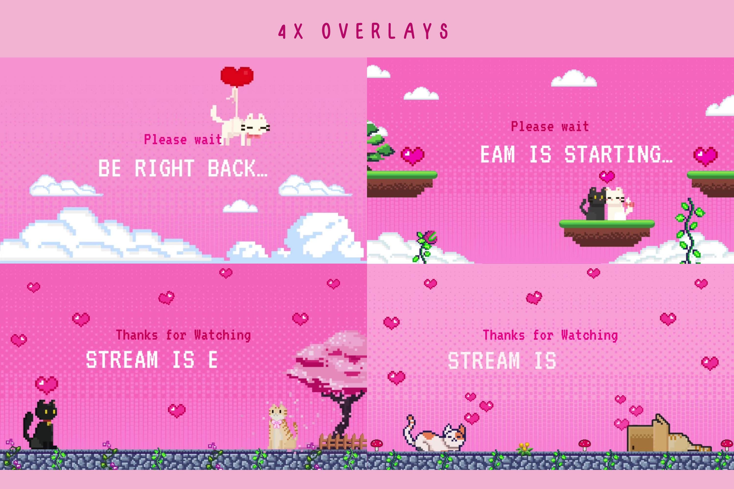 4x Pixel Art Cat Valentines Day Overlay, Valentine's Animated Stream ...