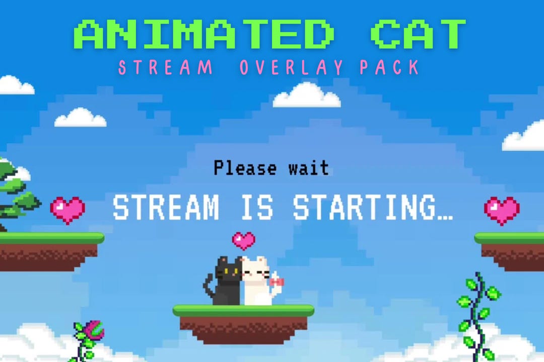 4x Pixel Cat Animated Stream Overlay,pixel Art Game Stream Screens, 8 ...
