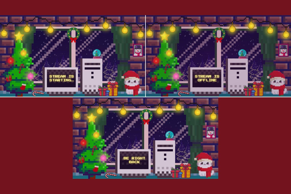 3x Cozy Christmas Animated Twitch Screen, Pixel Christmas Stream, BRB ...