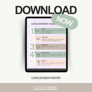 Long Division Steps Poster | Boho Pastel Math Anchor Chart | Division ...