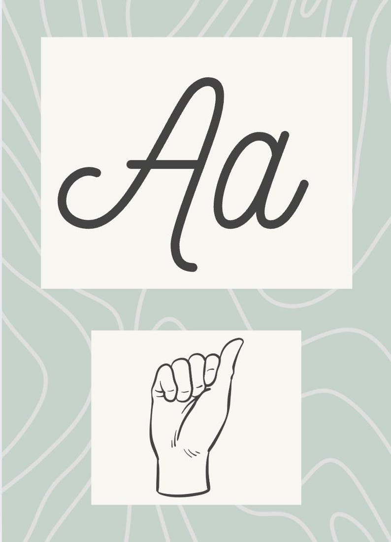 Boho Pastel ASL Alphabet Posters | Cursive Letter Cards With Sign ...