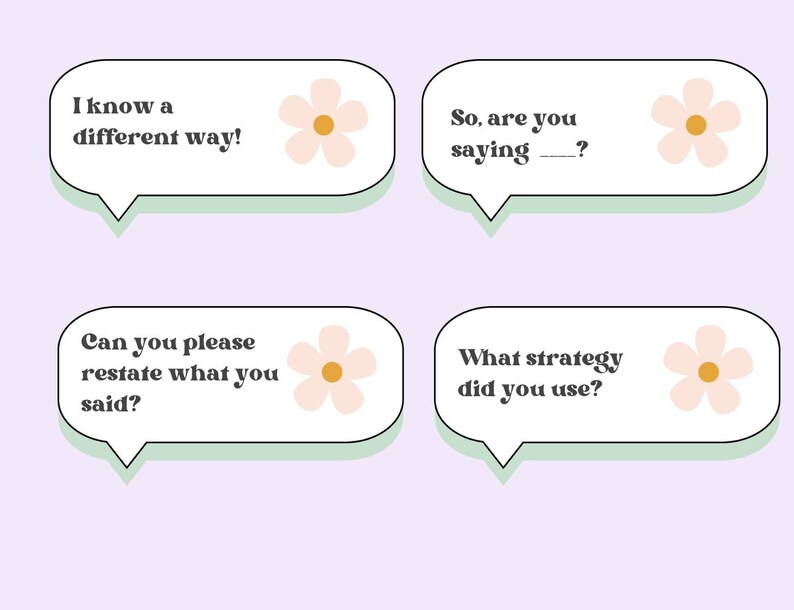 Math Talk Prompt Cards | Boho Pastel Student Sentence Stems | Math ...
