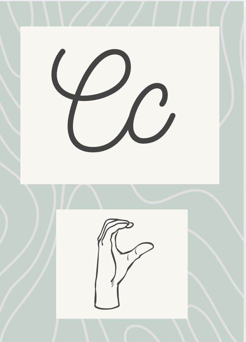 Boho Pastel ASL Alphabet Posters | Cursive Letter Cards With Sign ...