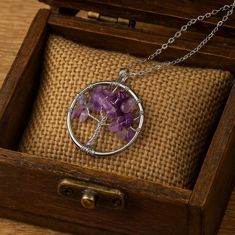 Amethyst Tree of Life Necklace - Natural Gemstone Jewelry, Healing ...