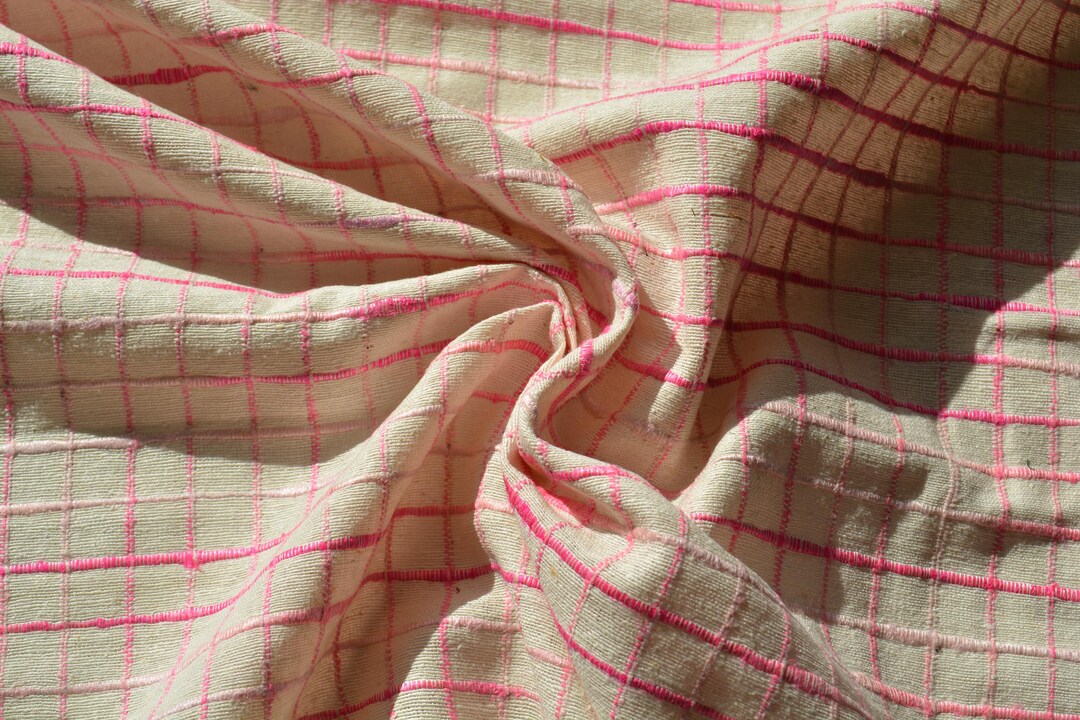 Raw Silk Noil Fabric Pink and Beige Checkered Checkered 52" Wide Luxury ...