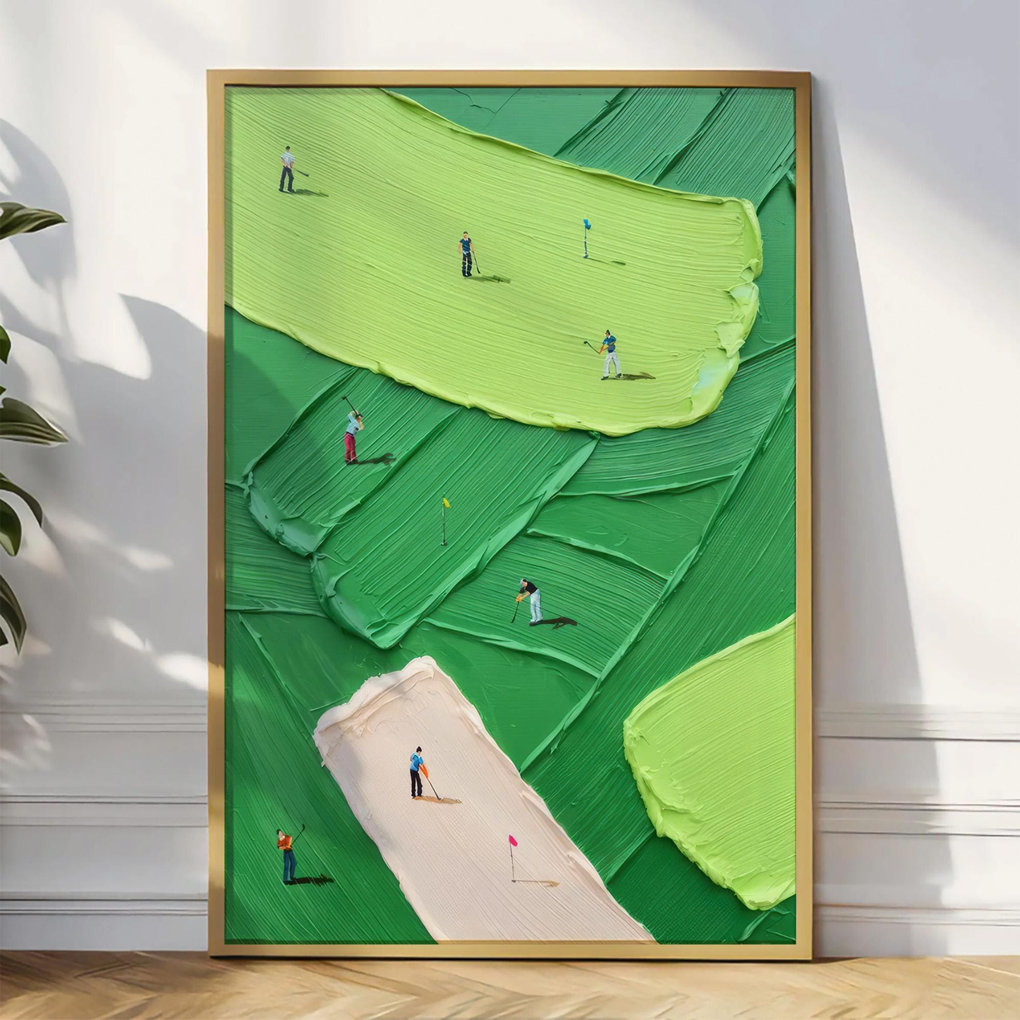 Abstract Golf Course Art Print: Textured Green Landscape, Modern Sports ...