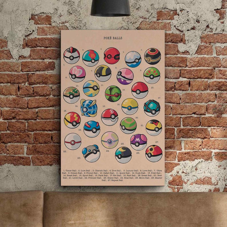 Vintage Poké Ball Poster, Gaming Poster Print, Gaming Wall Art, Gaming ...