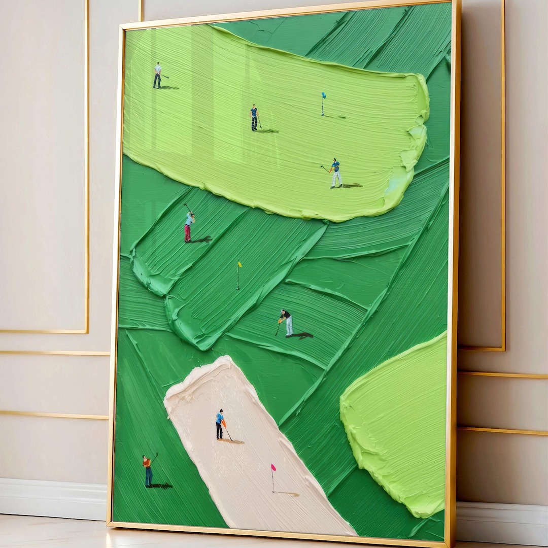 Abstract Golf Course Art Print: Textured Green Landscape, Modern Sports ...