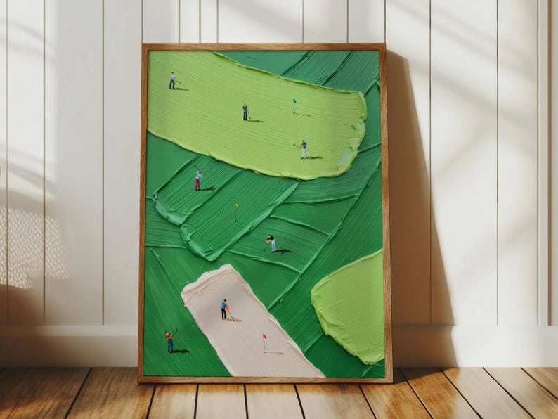 Abstract Golf Course Art Print: Textured Green Landscape, Modern Sports ...