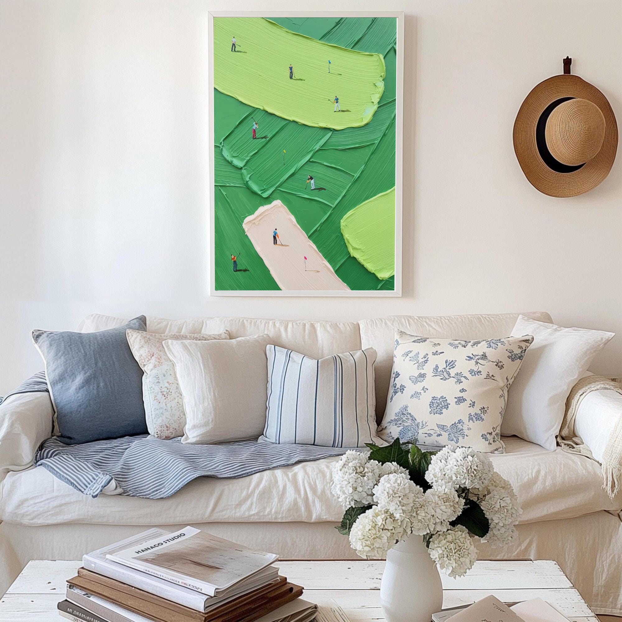 Abstract Golf Course Art Print: Textured Green Landscape, Modern Sports ...