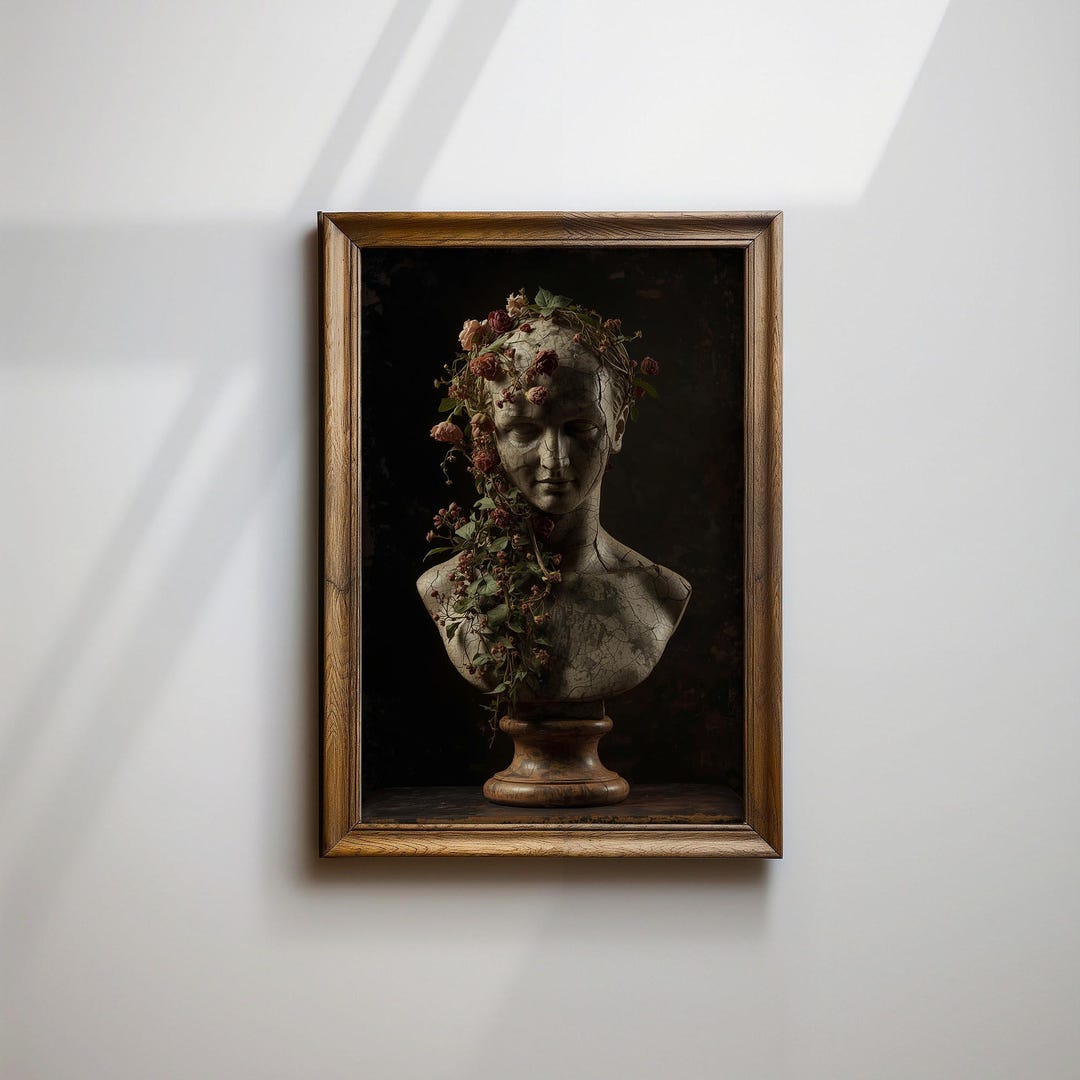 Vintage Hollow Marble Statue Wall Art Print, Dark Gothic Decor, Dark ...