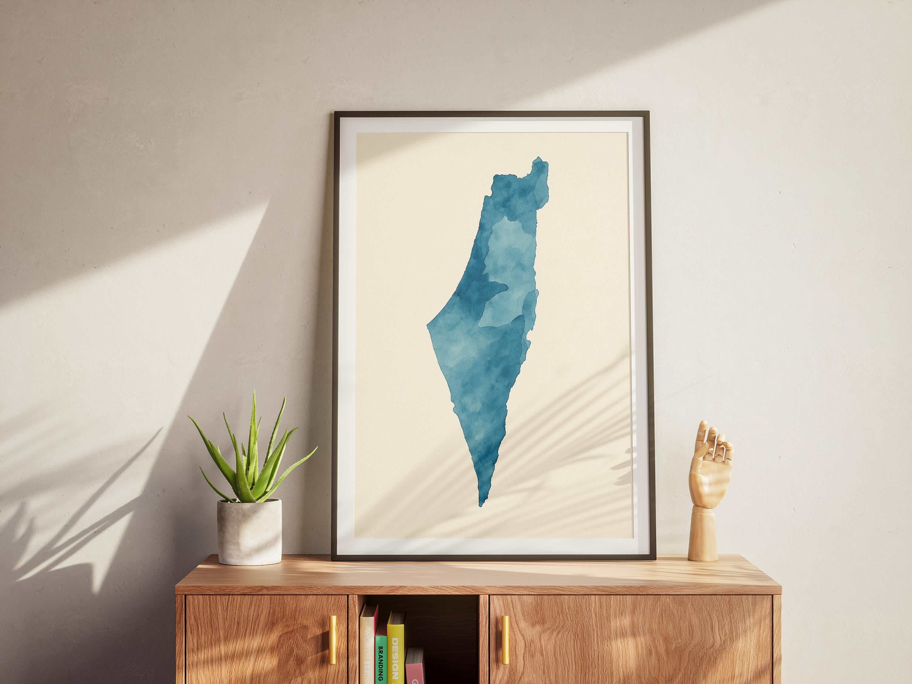 Blue Watercolor Map of Israel, Minimalist Modern Jewish Wall Art, Zion ...