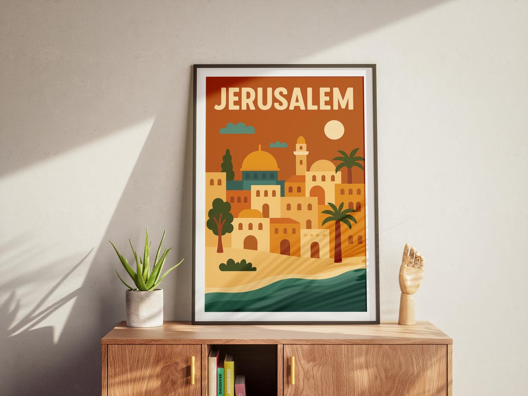 Jerusalem Wall Art Print, Retro Jewish Cityscape Poster, Israel Digital ...
