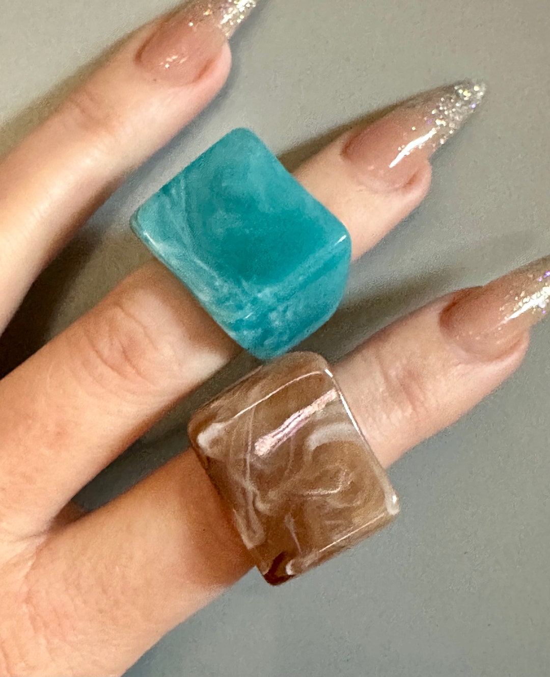 Retro Chunky Ring Y2k Rings Resin Rings Acrylic Ring Marble Rings Y2k ...