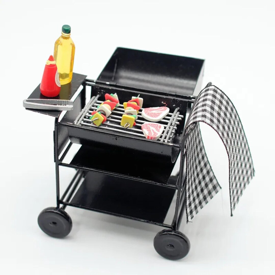 1:12 Mini BBQ Grill Set | Black Iron Outdoor Barbecue for Dollhouse ...