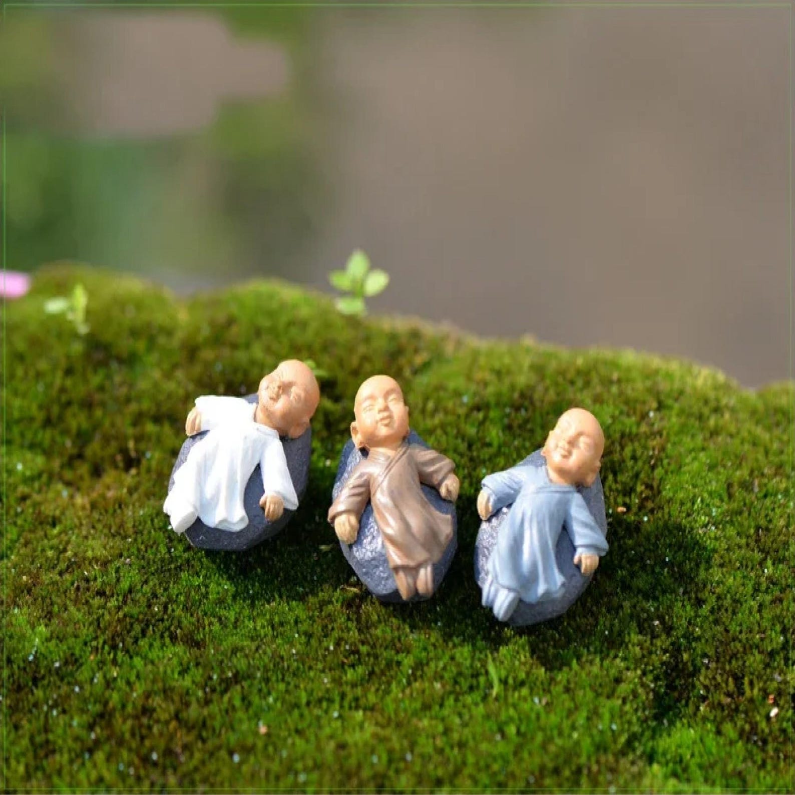 Mini Monk Figurines (4pcs): Kawaii Buddhist Resin Statues for Bonsai ...