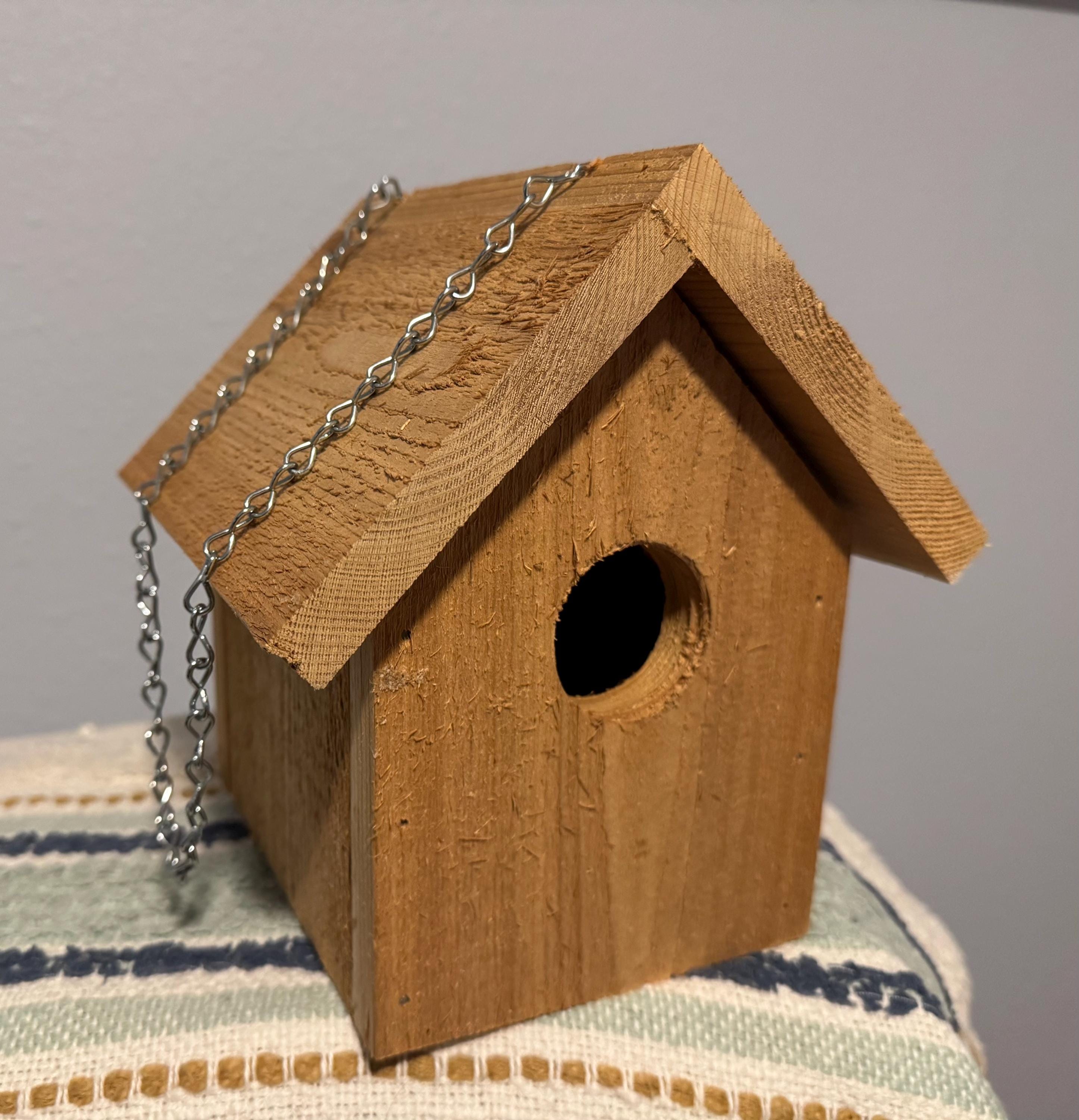 Handmade Cedar Birdhouse: Rustic Wooden Design With Zinc Chain - Etsy