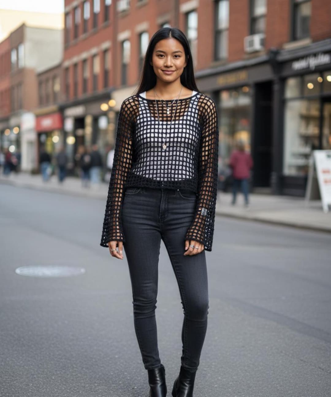 Open Mesh Crochet Top Pattern – Long Sleeve Layering Sweater PDF ...