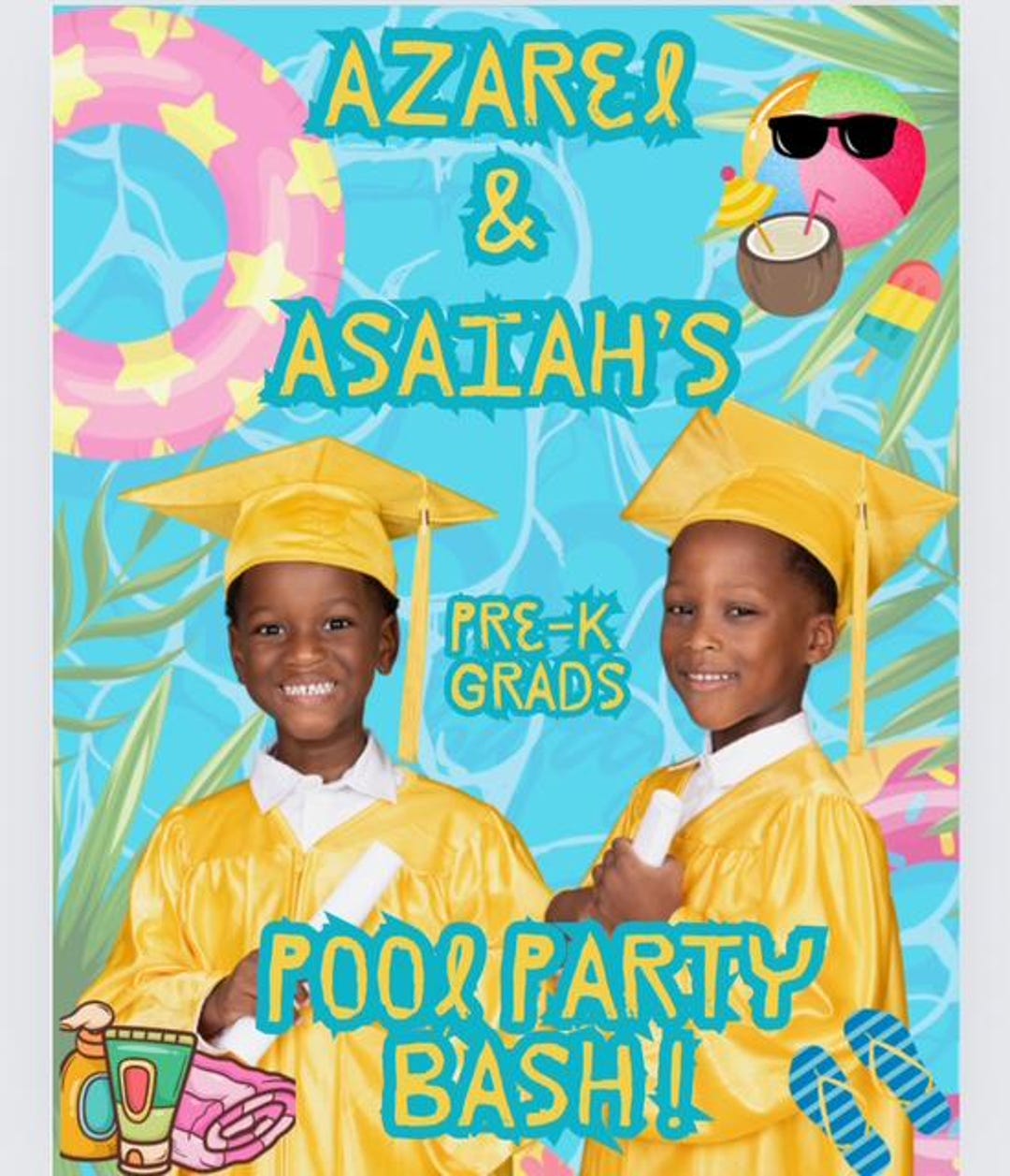 Custom Pool Party Yard Sign 18x24 | Birthday Sign With Photo & Name ...