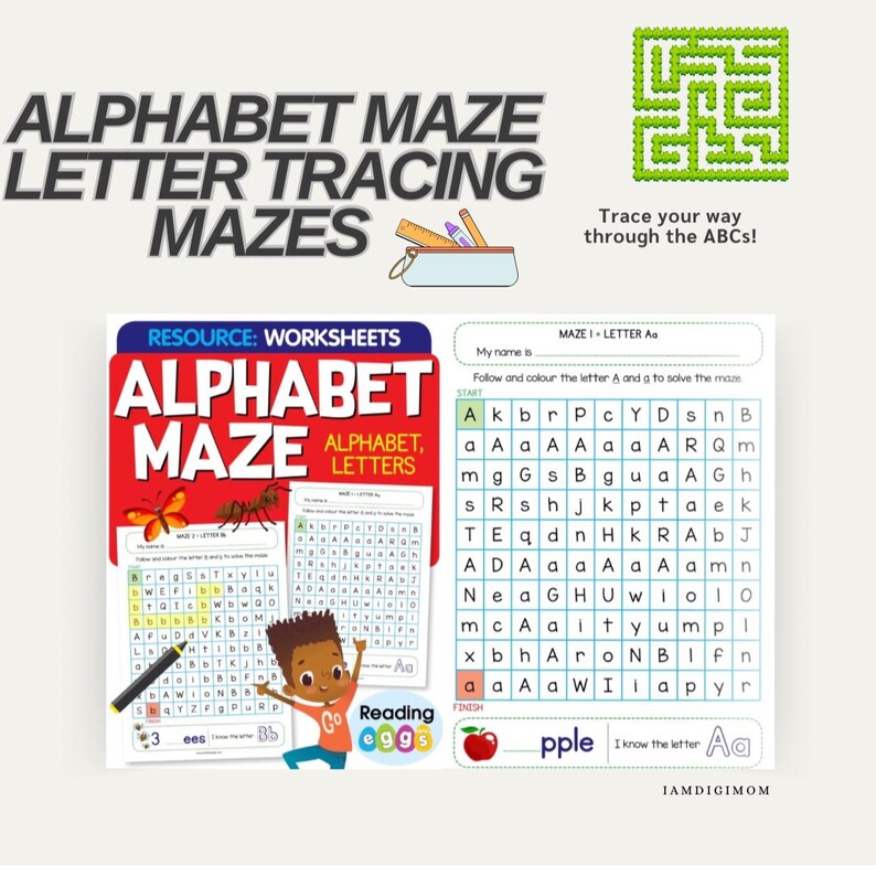 Letter Tracing & Maze Worksheets for Kids – Alphabet Puzzle Printables ...