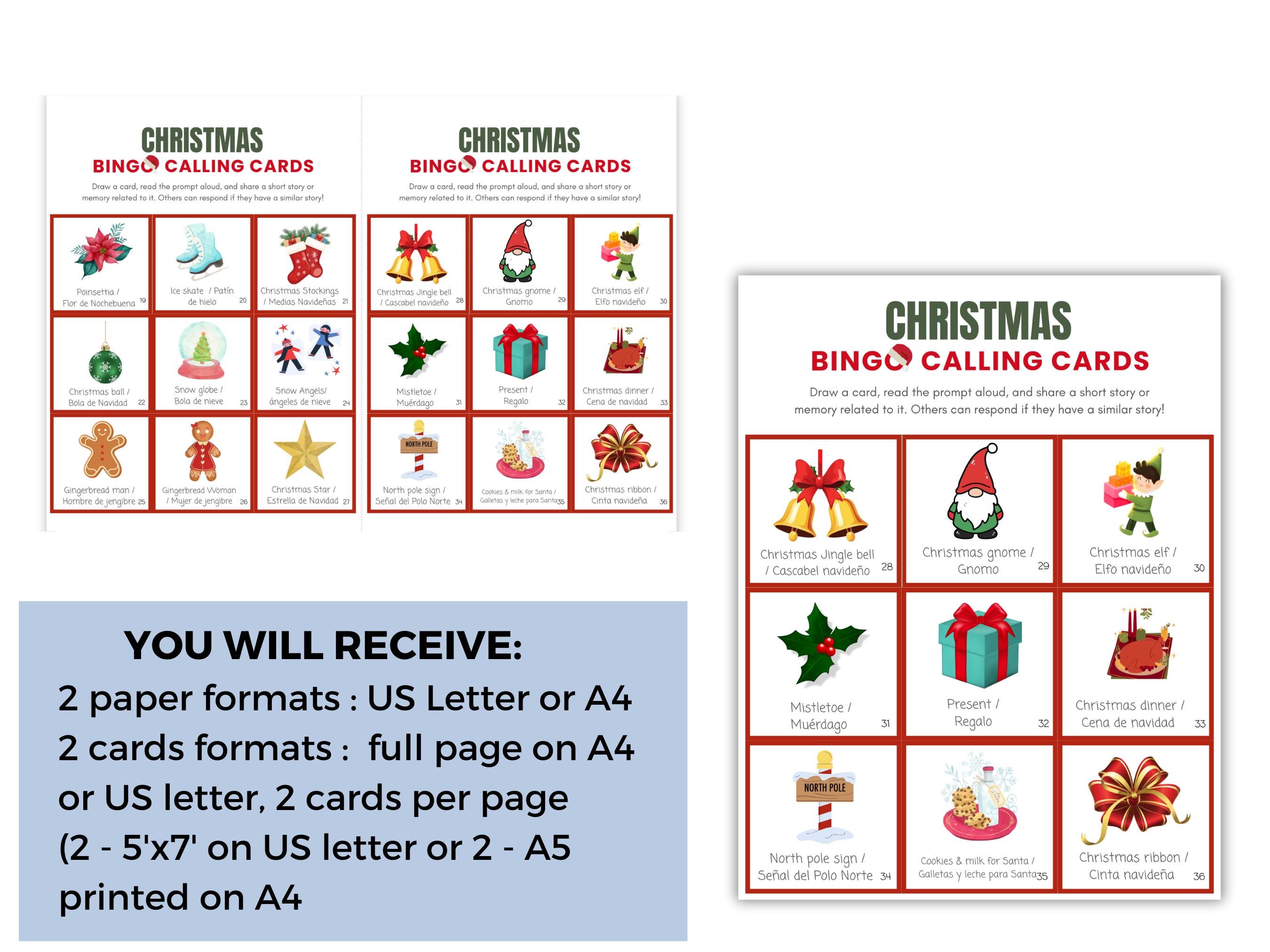 Christmas Bingo Game Printable | 24 Unique Cards + Spanish Calling ...
