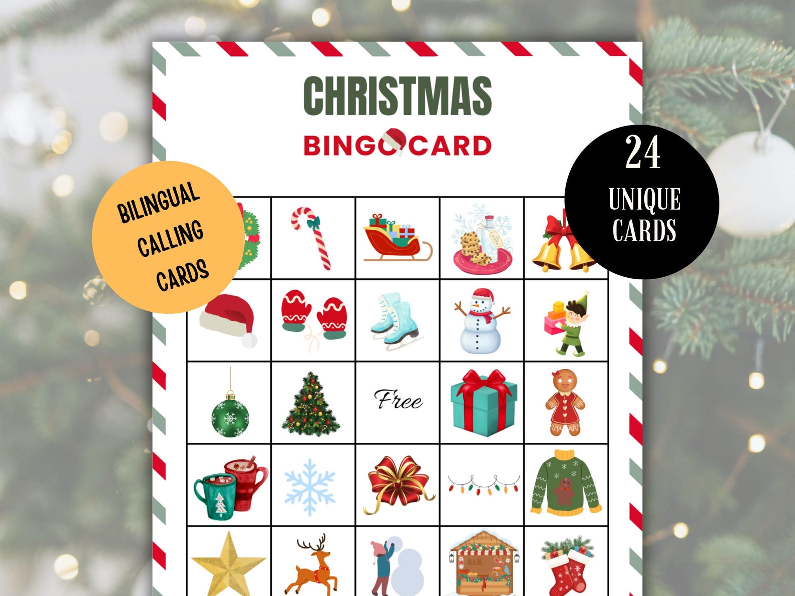 Christmas Bingo Game Printable | 24 Unique Cards + Spanish Calling ...