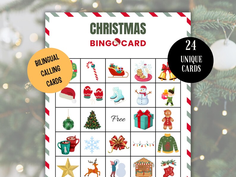 Christmas Bingo Game Printable | 24 Unique Cards + Spanish Calling ...