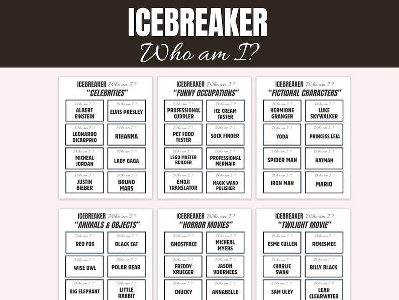 Who Am I - Guess Who Forehead Game Printable | 152 Cards + Blanks ...