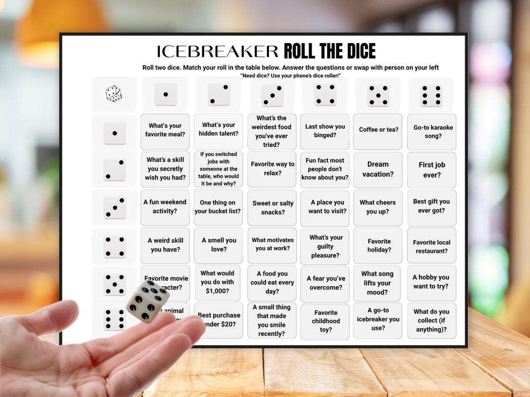 Icebreaker Dice Game Printable | Fun 2 Dice Roll Game for Dinner ...