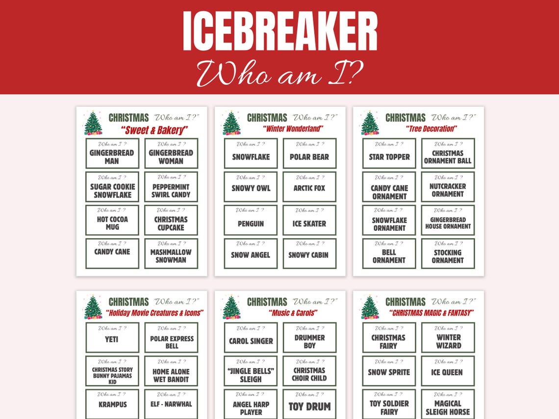Christmas Who Am I? Forehead Game Printable | 112 Cards + Blanks ...