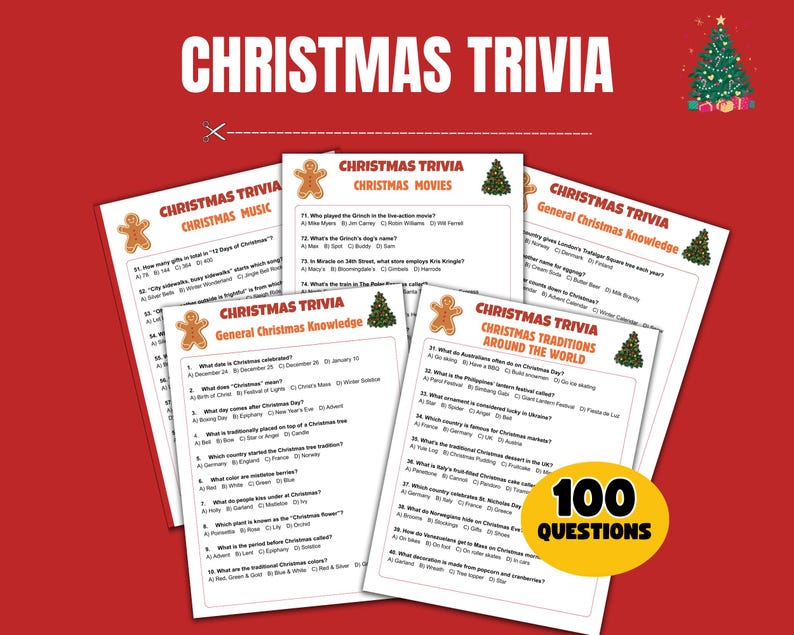 Christmas Trivia Game Printable | 100 Fun Holiday Questions and ...