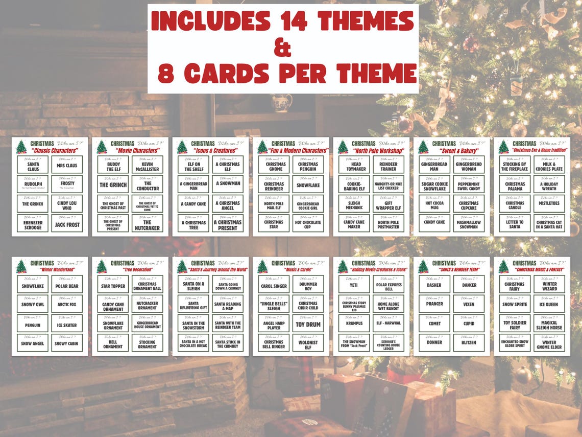 Christmas Who Am I? Forehead Game Printable | 112 Cards + Blanks ...