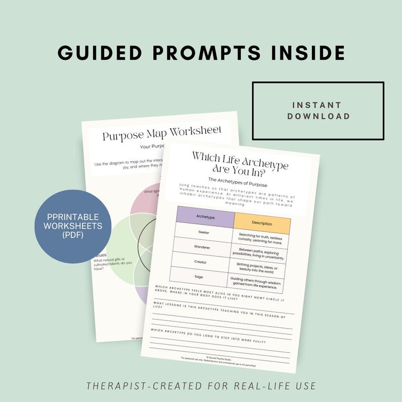 Rediscovering Life Purpose & Meaning | Jungian Worksheet Bundle for Self-reflection and ...