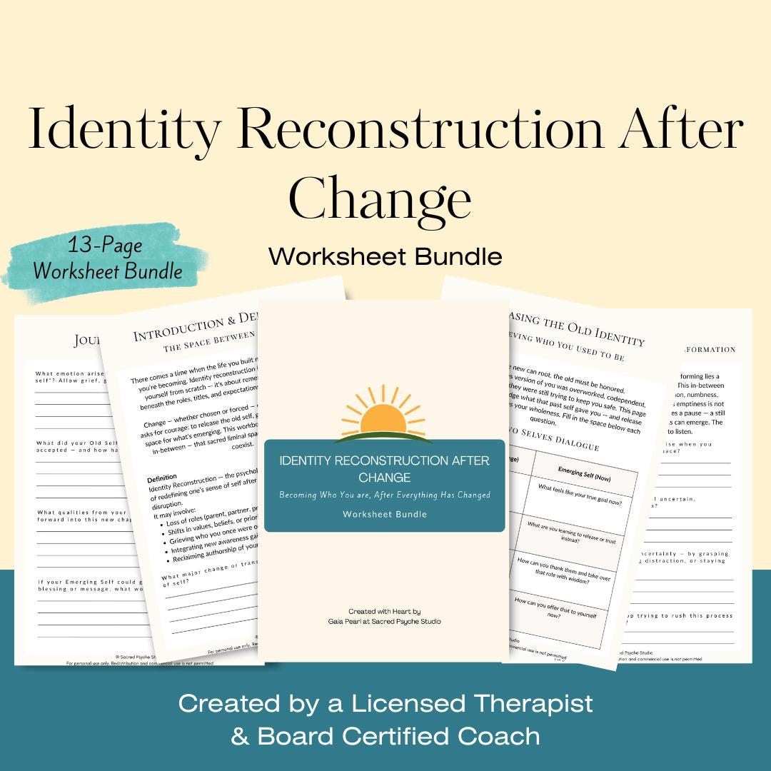 Identity Reconstruction Worksheet Bundle | Life Transition Healing (PDF ...