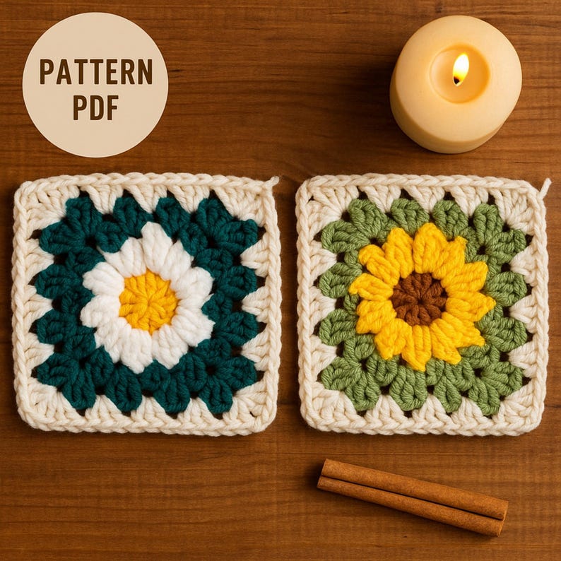 3D Daisy & Sunflower Crochet Granny Square Pattern: PDF Tutorial - Etsy