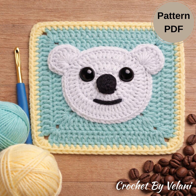 Koala Granny Square Crochet Pattern PDF, Textured 3D Applique Motif ...